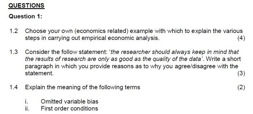 Solved QUESTIONS Question 1: 1.2 Choose your own (economics | Chegg.com