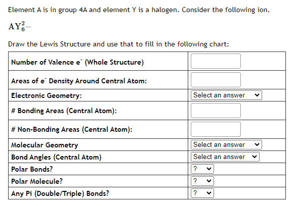 Solved Element A ﻿is in group 4A and element Y ﻿is a | Chegg.com