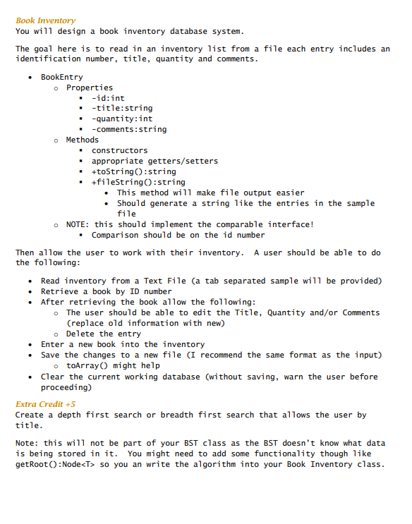 Solved Option 3 - Binary Search Tree - Book Inventory System | Chegg.com
