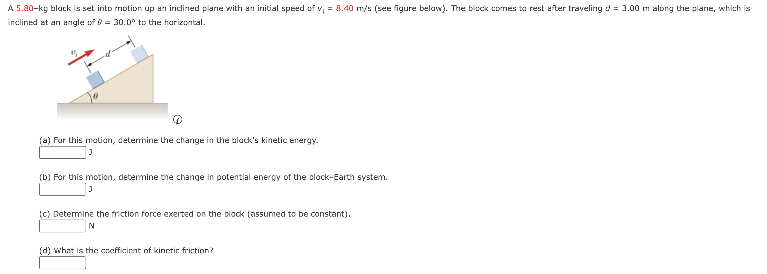 Solved A 5.80–kg block is set into motion up an inclined | Chegg.com