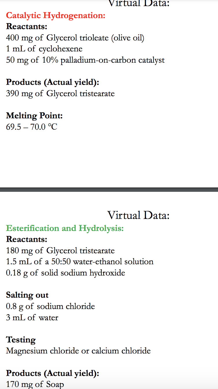 Solved Virtual Data: Catalytic Hydrogenation: Reactants: of | Chegg.com