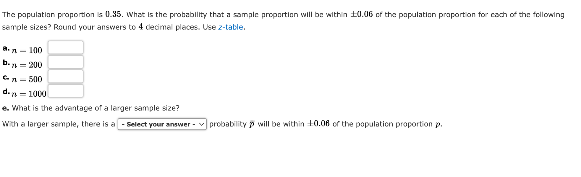 Solved The population proportion is 0.35 . What is the | Chegg.com