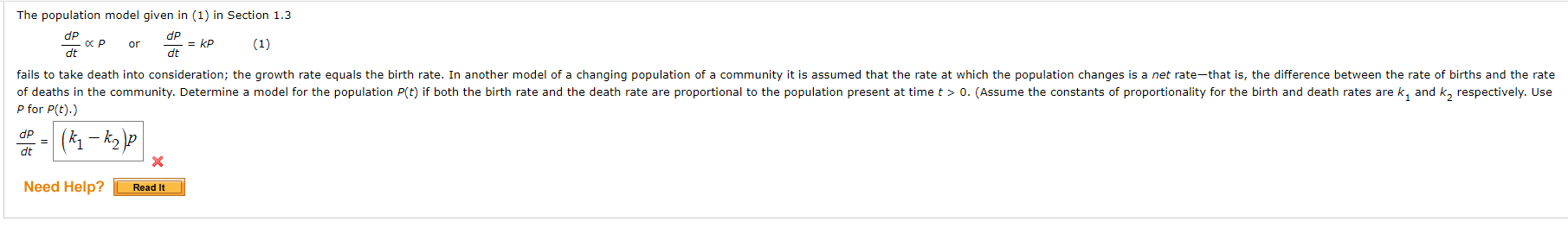 Solved or The population model given in (1) in Section 1.3 | Chegg.com