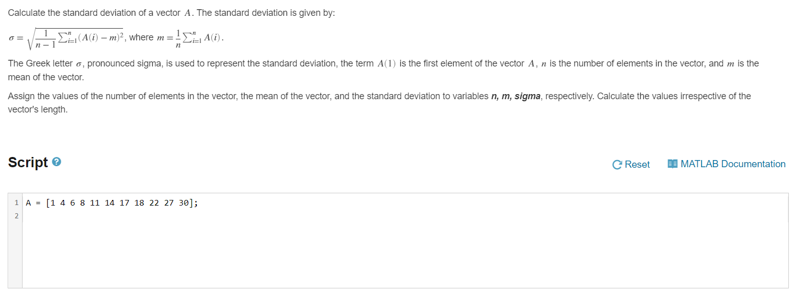 Solved Calculate the standard deviation of a vector A. The | Chegg.com