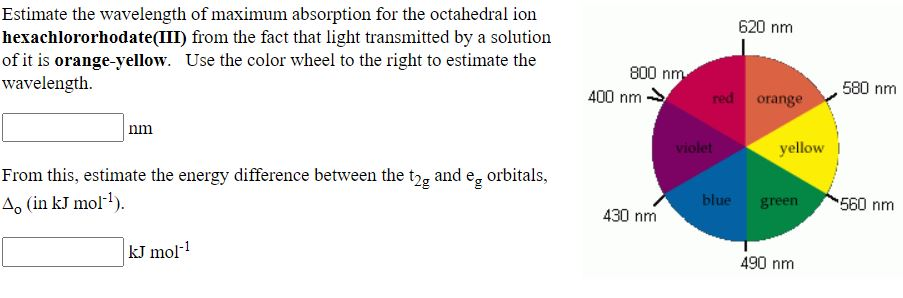 Solved 620 nm Estimate the wavelength of maximum absorption | Chegg.com