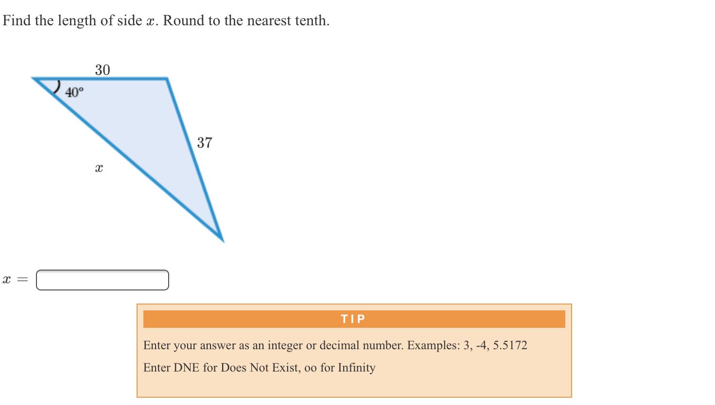 Solved Find the length of side x. Round to the nearest | Chegg.com