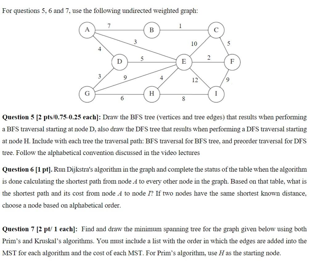 Solved For questions 5,6 and 7 , use the following | Chegg.com