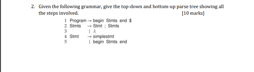 2. Given the following grammar, give the top-down and | Chegg.com