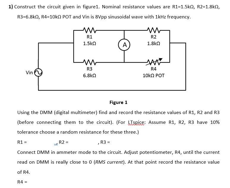 Solved 1) Construct the circuit given in figure1. Nominal | Chegg.com