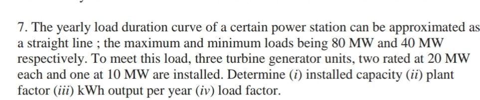 Solved 7. The yearly load duration curve of a certain power | Chegg.com