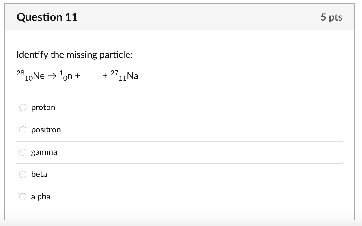 Solved Question 11 5 pts Identify the missing particle: 28 | Chegg.com