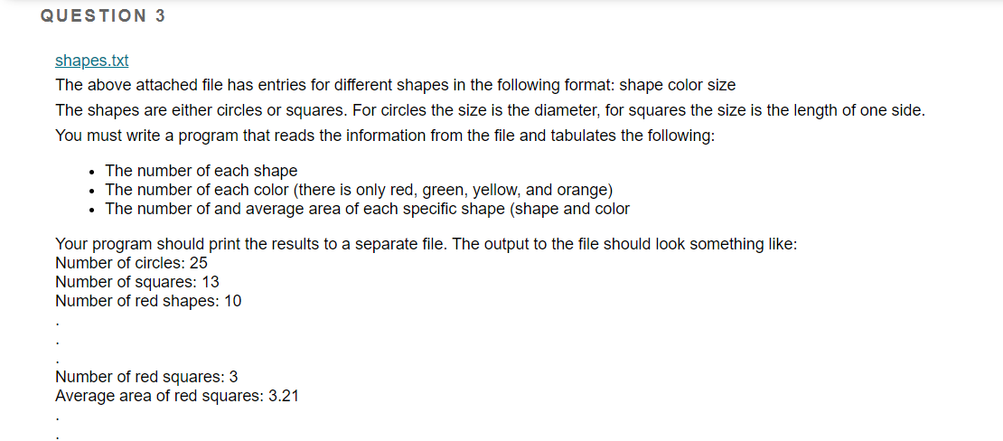 QUESTION 3 shapes.txt The above attached file has | Chegg.com