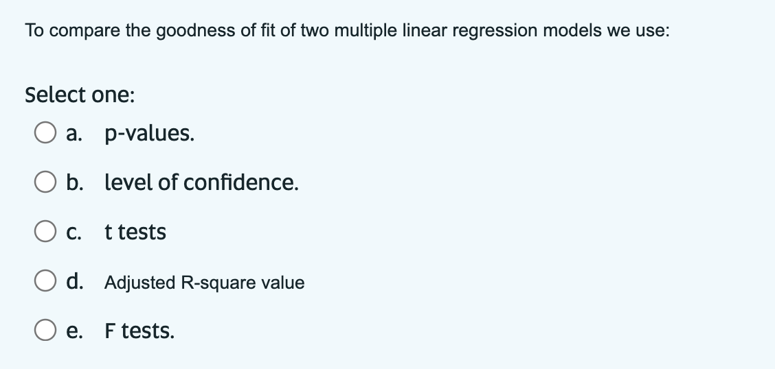 Solved To compare the goodness of fit of two multiple linear | Chegg.com