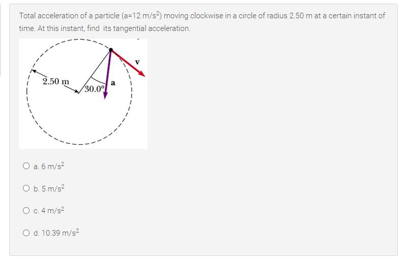 Solved Total acceleration of a particle (a=12 m/s2) moving | Chegg.com