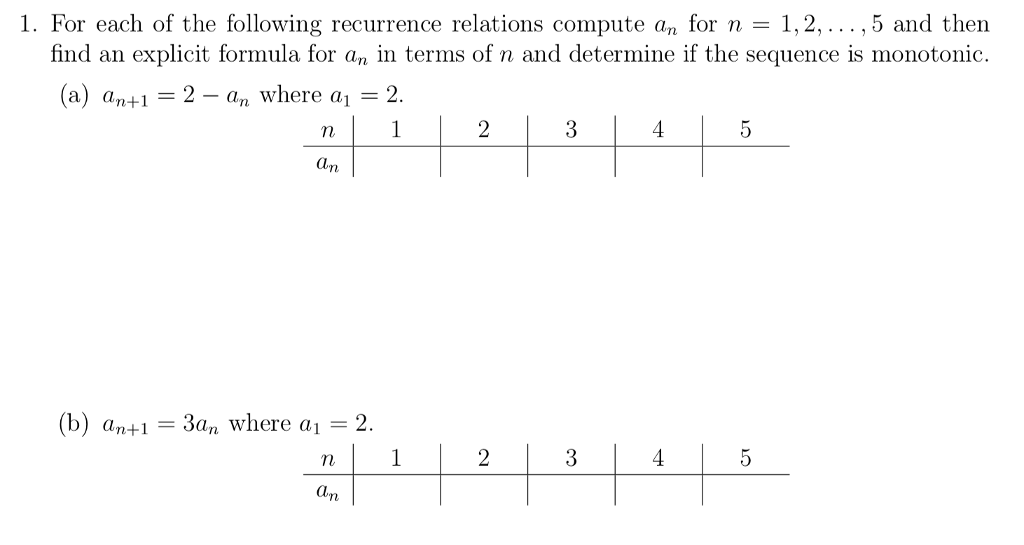 Solved 1. For each of the following recurrence relations | Chegg.com