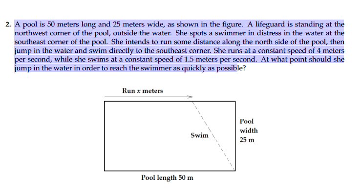 Solved A pool is 50 meters long and 25 meters wide, as shown | Chegg.com