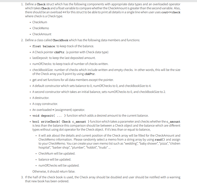 Solved 1. Define a Check struct which has the following | Chegg.com