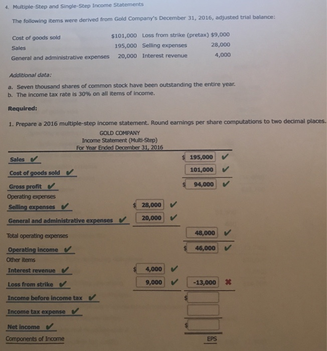 Solved 4. Multiple step and single-step Income Statements | Chegg.com