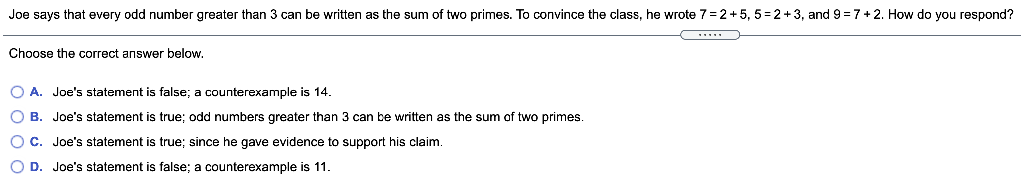Solved Joe says that every odd number greater than 3 can be | Chegg.com