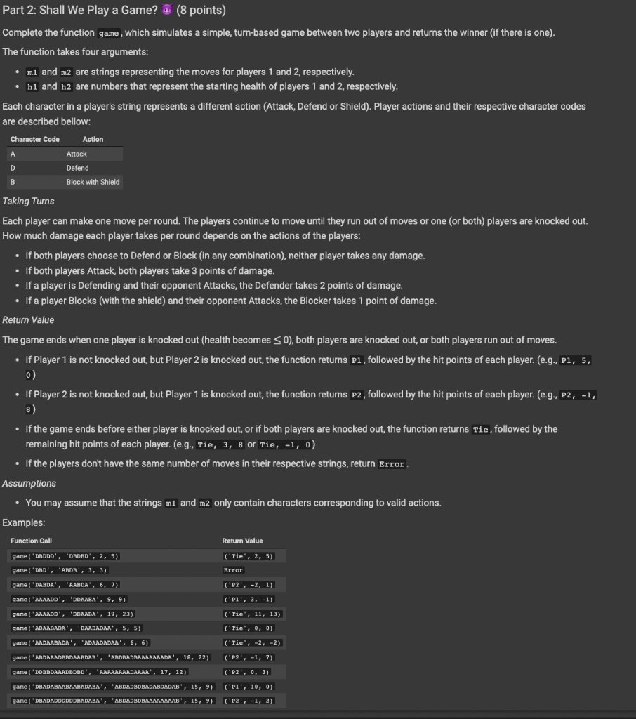Solved Part 2: Shall We Play a Game? (4 (8 points) Complete | Chegg.com