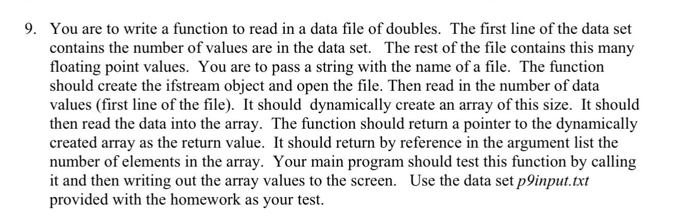 Solved In C++p9input.txt: 12 37.95 43.12 8.75 19.2 | Chegg.com