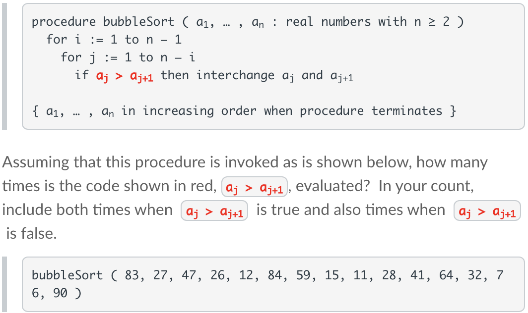 Solved Discrete Math Procedure Bubblesort Is For All 