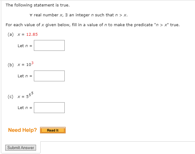 Solved The following statement is true. v real number x, 3 | Chegg.com