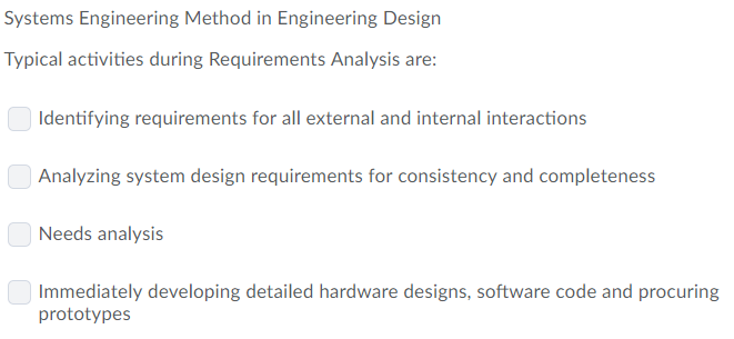 Solved Systems Engineering Method in Engineering Design | Chegg.com