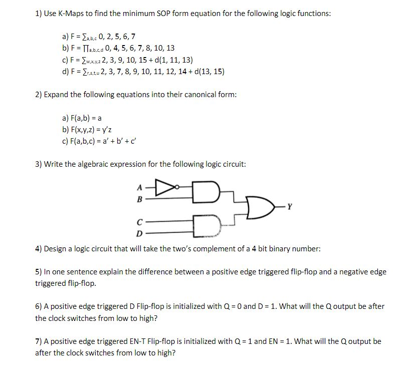 Solved 1) Use K-Maps to find the minimum SOP form equation | Chegg.com