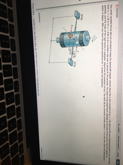 Solved Two small variable-thrust jets are actuated to keep | Chegg.com