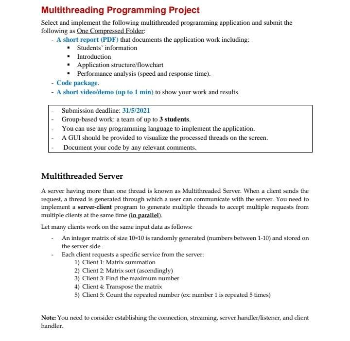 Solved Multithreading Programming Project Select and | Chegg.com