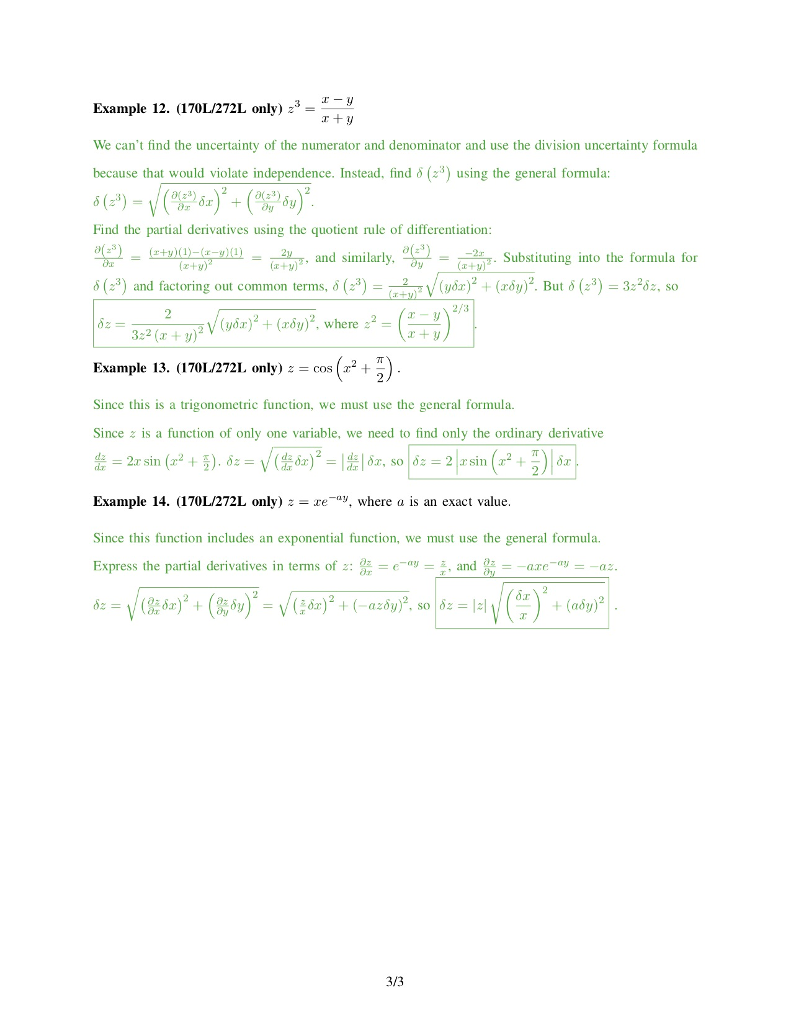 Solved Table of Uncertainty Propagation Formulas The table | Chegg.com