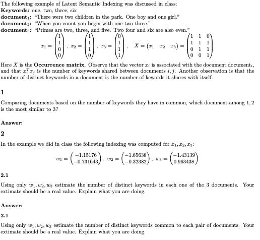 The following example of Latent Semantic Indexing was | Chegg.com