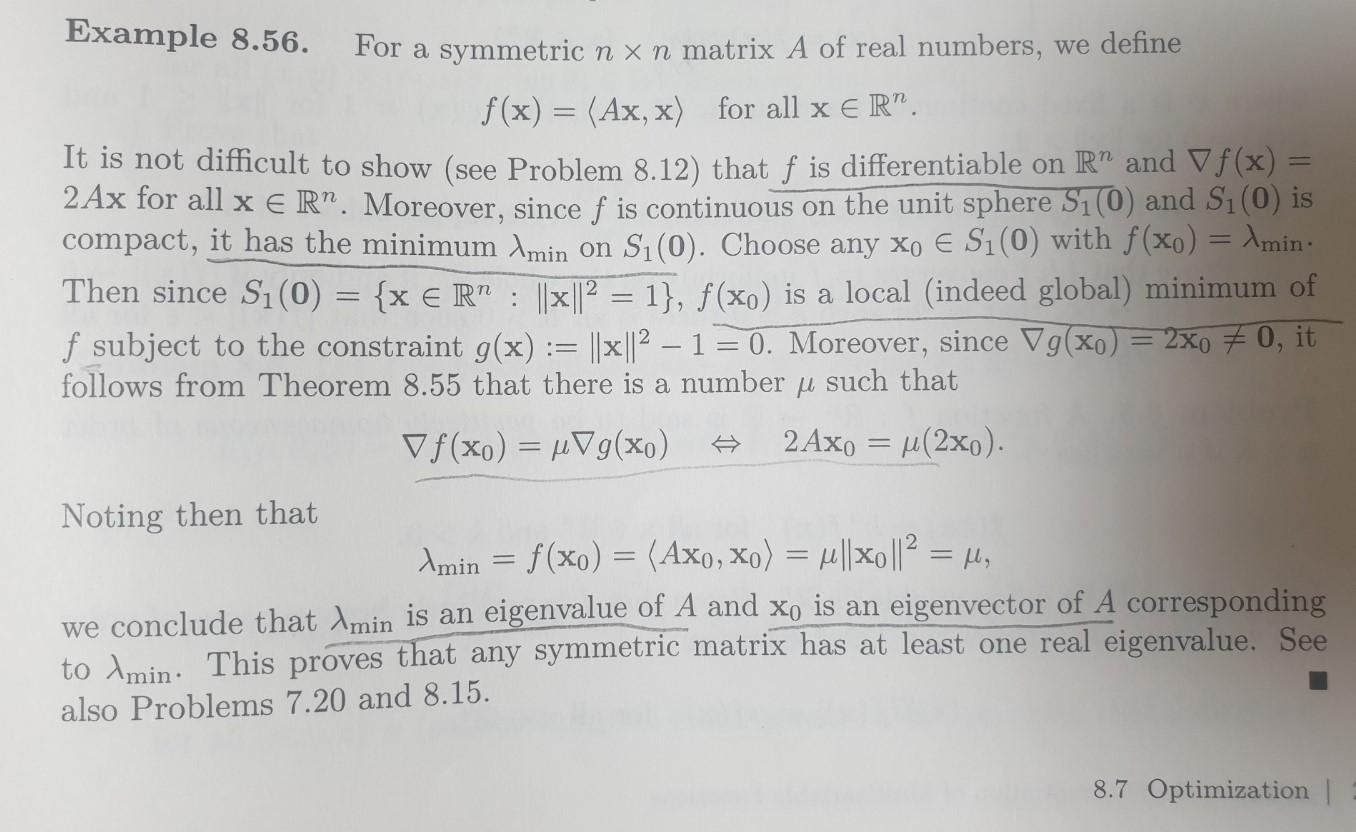 Solved Problem 8.15. For a symmetric n x n matrix A of real | Chegg.com