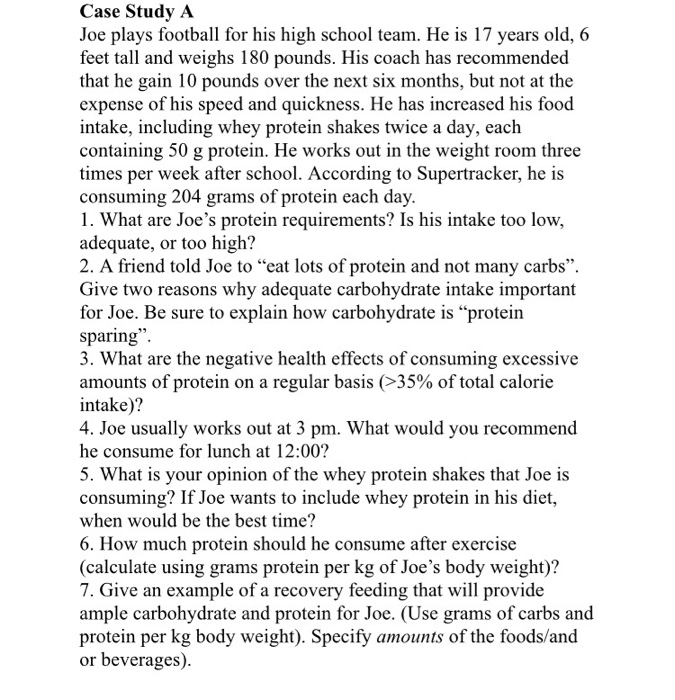 Case Study A Joe plays football for his high school | Chegg.com