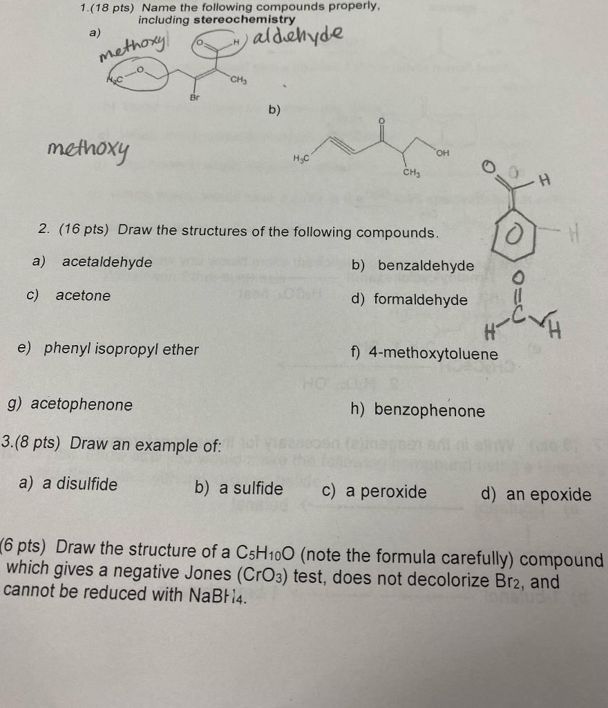Solved 1. (18 pts) Name the following compounds properly, | Chegg.com