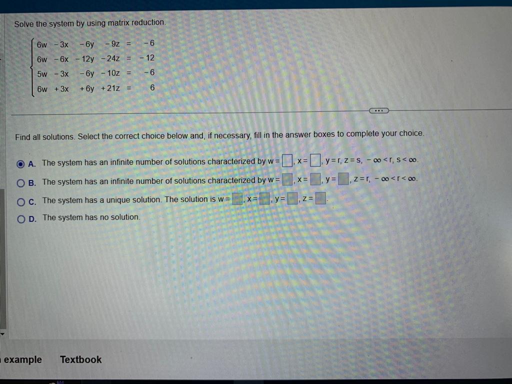 Solved Solve the system by using matrix reduction. | Chegg.com