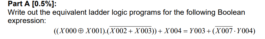 Solved Part A [0.5\%]: Write out the equivalent ladder logic | Chegg.com
