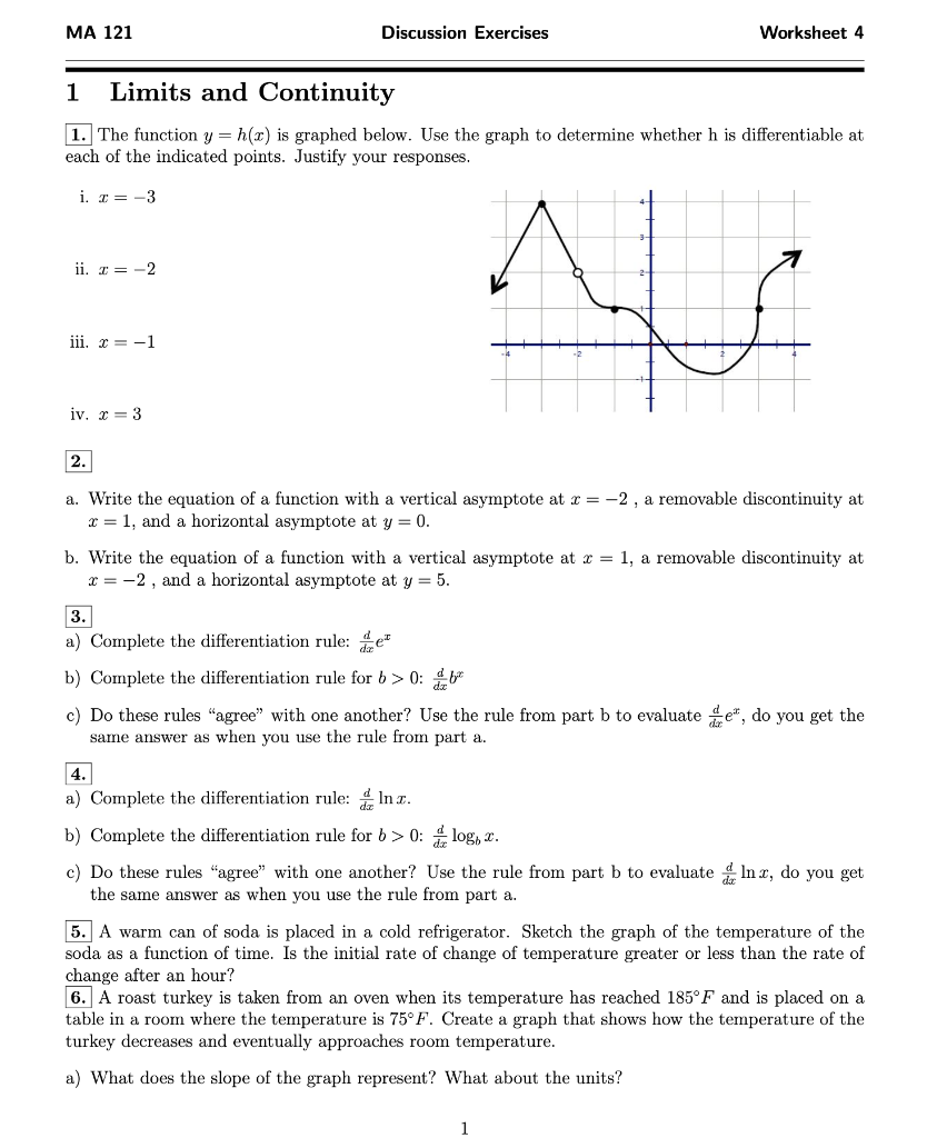 Solved MA 121 Discussion Exercises Worksheet 4 1 Limits and | Chegg.com