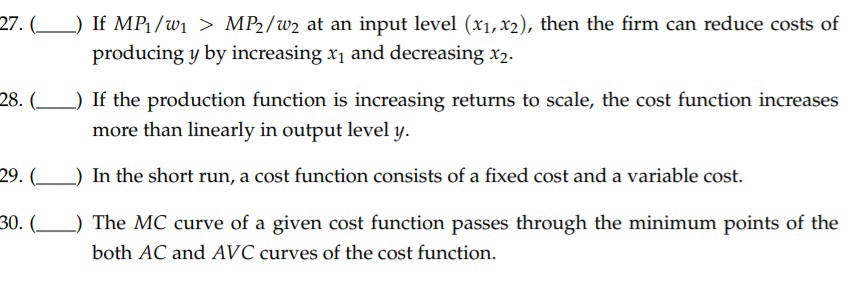 Solved 27. () If MP4/W1 > MP2/w2 at an input level (x1, x2), | Chegg.com