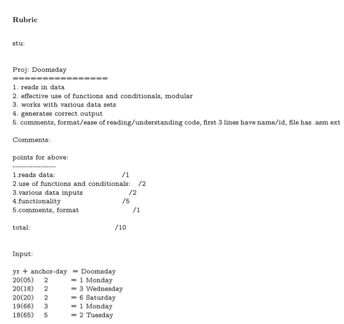 1 Project 4: Doomsday Calculator Implement an | Chegg.com