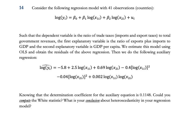 14 Consider the following regression model with 41 | Chegg.com