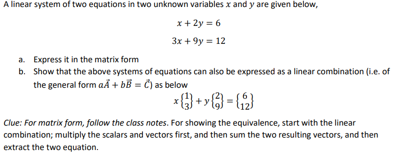 Solved A linear system of ﻿two equations in ﻿two unknown | Chegg.com