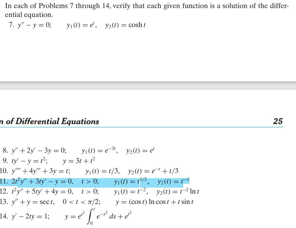 Solved In each of Problems 7 through 14 , verify that each | Chegg.com