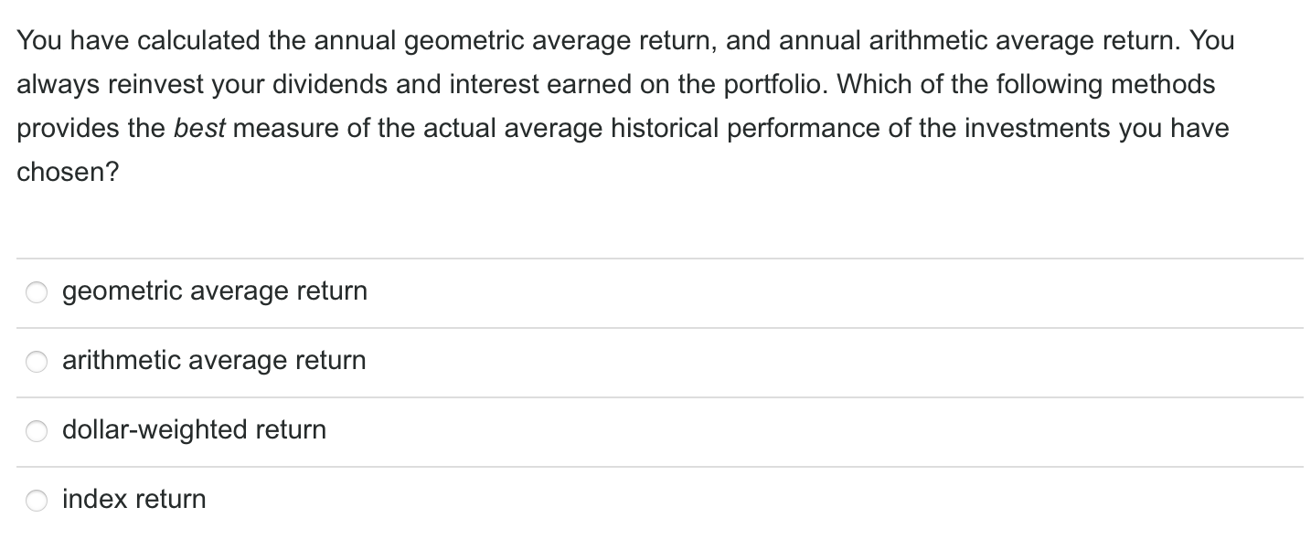 Solved You have calculated the annual geometric average | Chegg.com