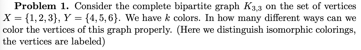 Solved Problem 1. Consider the complete bipartite graph K3,3 | Chegg.com