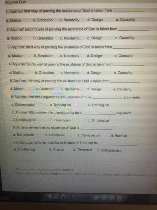 Solved Aquinas Quiz 1. Aquinas' first way of proving the | Chegg.com