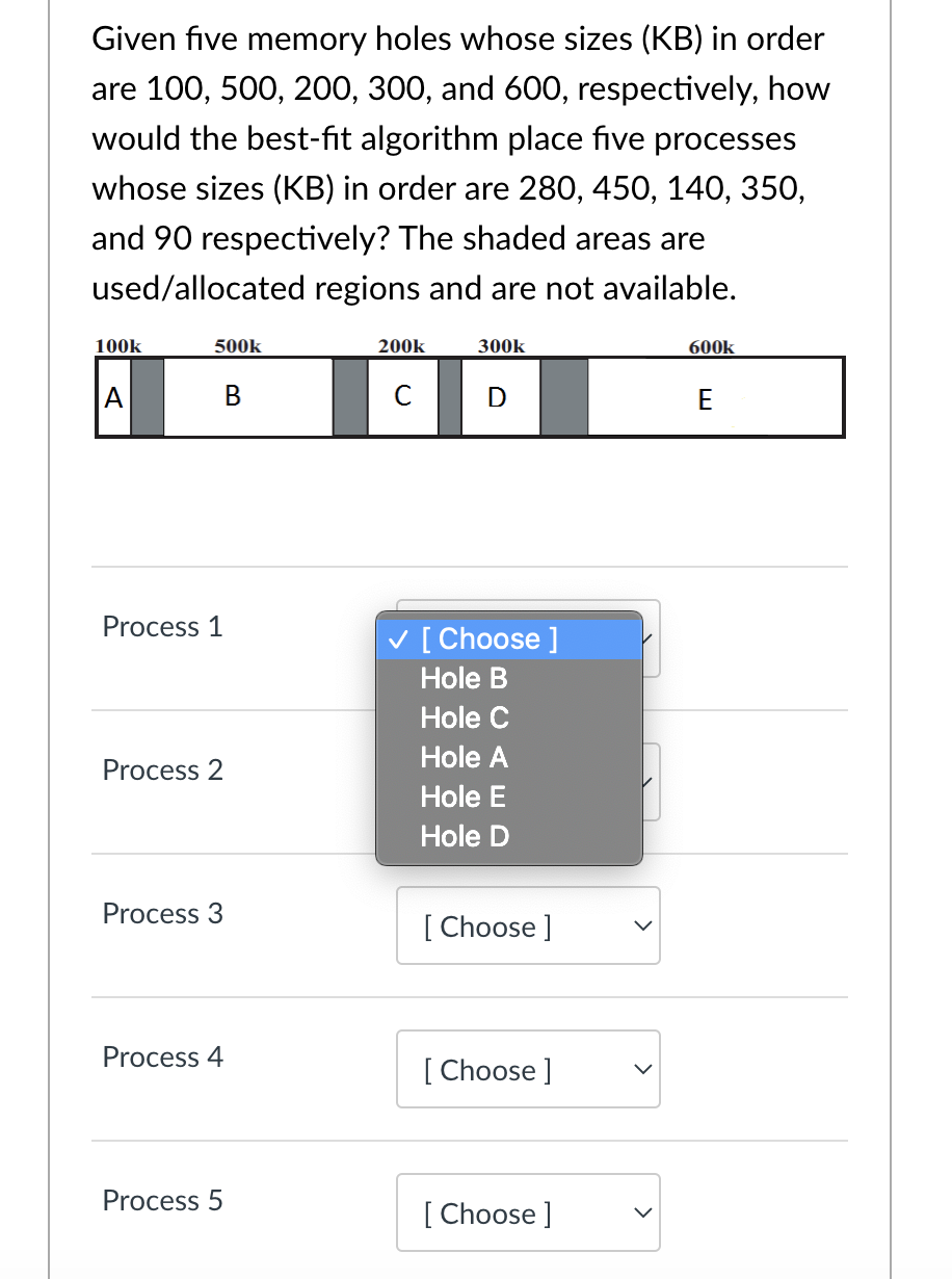 Solved Given five memory holes whose sizes (KB) in order are | Chegg.com