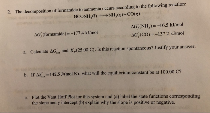 Solved 2. The decomposition of formamide to ammonia occurs | Chegg.com