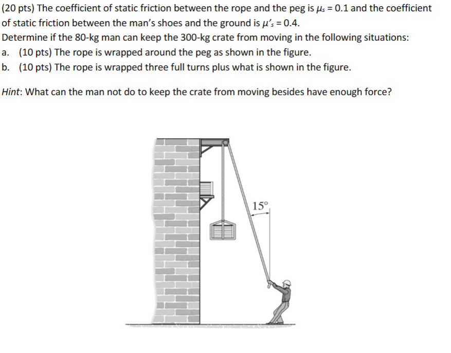 Solved (20 ﻿pts) ﻿The coefficient of static friction between | Chegg.com